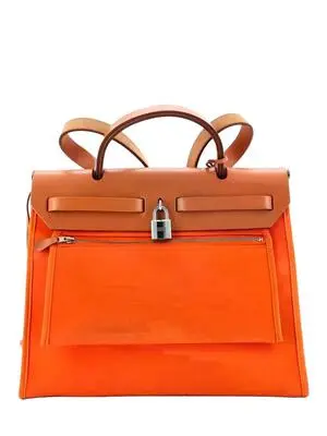 Hermès Herbag Zip Leather And Toile 31 Shoulder Bag - Orange