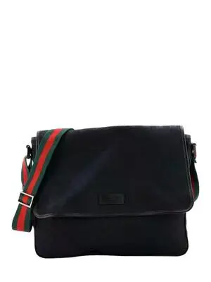 Gucci Web Strap Flap Messenger Gg Canvas Medium - Black
