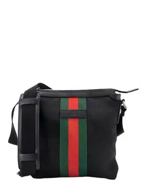 Gucci Web Messenger Bag Techno Canvas Small Crossbody Bag - Black