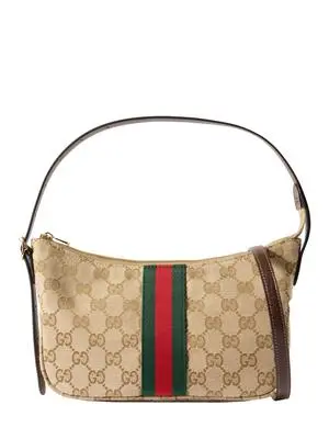 Gucci Leather-trimmed Canvas-jacquard Shoulder Bag - Beige