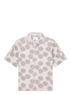 Nn07 Ole 5396 Camp-collar Printed Linen And Cotton-blend Shirt - Ecru