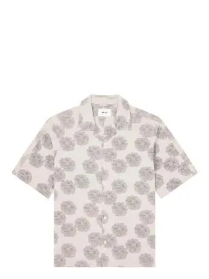 Nn07 Ole 5396 Camp-collar Printed Linen And Cotton-blend Shirt - Neutrals