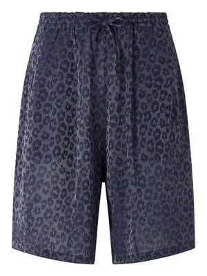 Needles Straight-leg Leopard-jacquard Drawstring Shorts - Navy