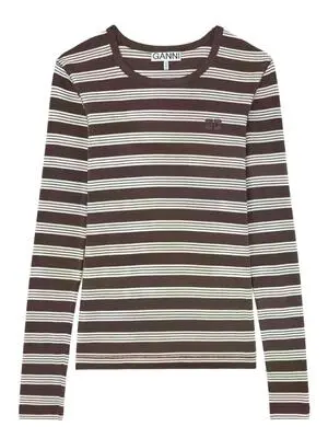 GANNI Striped Long-sleeve T-shirt - Brown