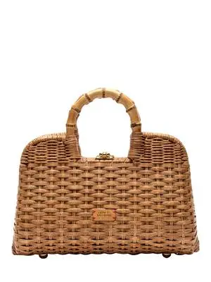 FRANCES VALENTINE Buzzy Woven Wicker Top Handle Bag