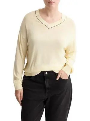 Mango V-neck Jersey Sweater - Pastel Yellow