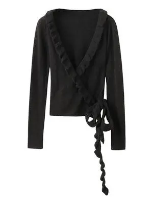 Mango Heidi Ruffle Wrap Cardigan - Charcoal