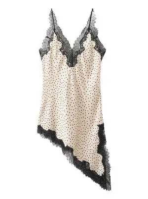 Mango Polka Dot Lace Trimmed Satin Top - Ecru