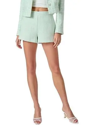 Endless Rose Relaxed High-waisted Tweed Shorts - Pistachio