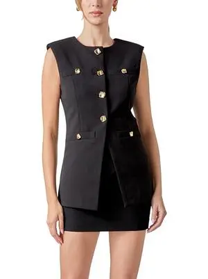 Endless Rose Button Detail Longline Vest - Black