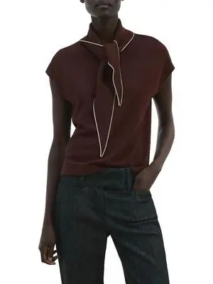 Mango Bert Tie Neck Top - Chocolate