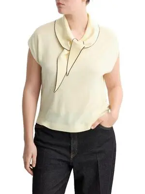 Mango Bert Tie Neck Top - Pastel Yellow