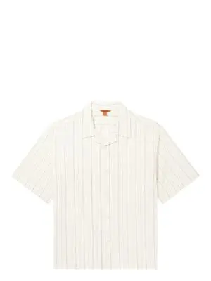 Barena Venezia Cuban-collar Garment-dyed Striped Cotton-poplin Shirt - White