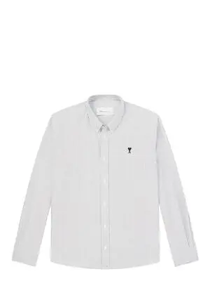 Ami Button-down Collar Logo-embroidered Cotton Oxford Shirt - Gray