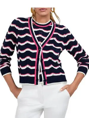 Trina Turk Alessia Wavy Striped Cardigan - Ink Multi