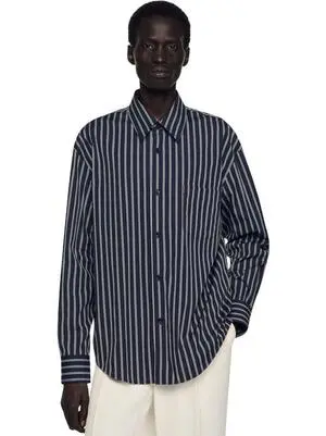 Sandro Striped Cotton Shirt - Marine/blanc