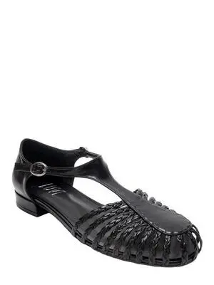 PROLOGUE SHOES Woven T-strap Sandal - Black