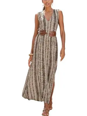 LASCANA Sleeveless V-neck Maxi Dress - Beige & Brown