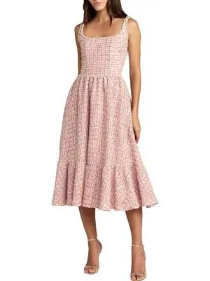Mac Duggal Pearl-embellished Boucle Midi Dress - Pink Multi
