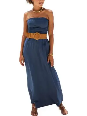 LASCANA Strapless Bandeau Maxi Dress With Pockets - Navy