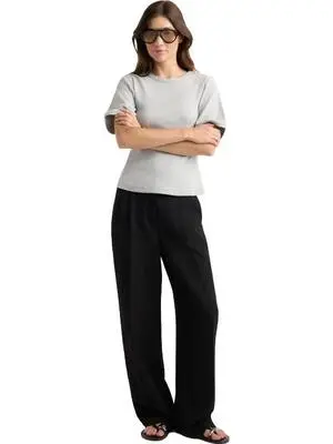 Modern Citizen Reanne Ribbed Sculpted Crew-neck Tee - Heather Grey