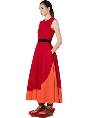 ROKSANDA Mire Colour Block Hopsack Fit & Flare Dress - Bennett Red/venetian Red