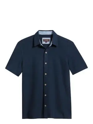 Johnston & Murphy Linden Textured Short Sleeve Button-up Shirt - Navy