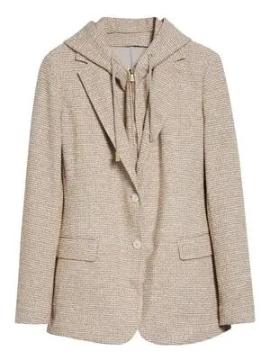 Eleventy Knit Blazer With Hooded Bib - Taupe Cognac