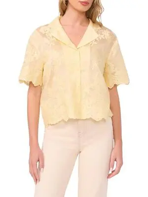 Vince Camuto Sheer Floral Camp Shirt - Lemon Cream