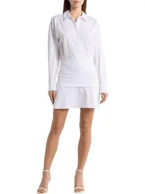 Staud Indya Long Sleeve Mini Shirtdress - White