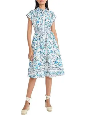 Maggy London Cap Sleeve Shirtdress - Cream/blue