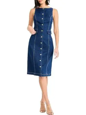 Maggy London Sleeveless Denim Sheath Dress - Dark Denim