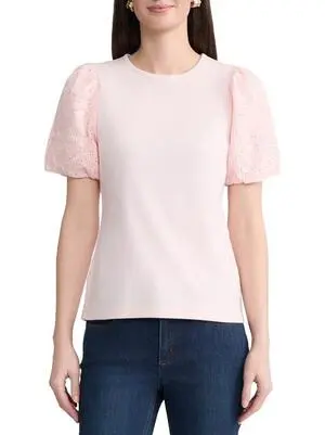 Jones New York Eyelet Sleeve Sweater - Petal Pink