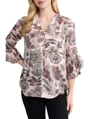 Jones New York Floral Flutter-sleeve Button-up Shirt - Petal Pink Multi