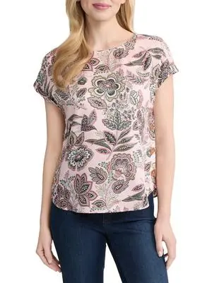 Jones New York Floral Short Sleeve Top - Petal Pink Multi