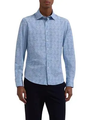 Bugatchi James Ooohcotton® Watercolor Floral Twill Button-up Shirt - Classic Blue