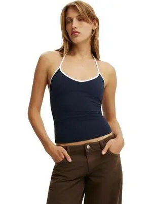 COTTON ON Hold Me Tie Halter - Total Eclipse White Bind