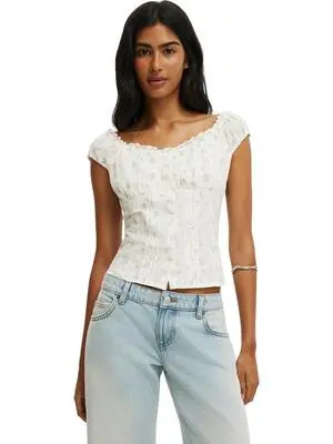 COTTON ON Jamie Off-the-shoulder Top - Brittany Bunch Ditsy Coconut