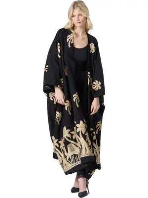 LE FAFO Luna Embroidered Linen Kaftan - Black