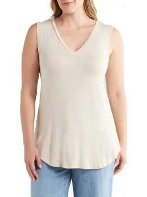 24SEVEN COMFORT APPAREL 24seven Comfort Apparel V-Neck Jersey Tank Beige
