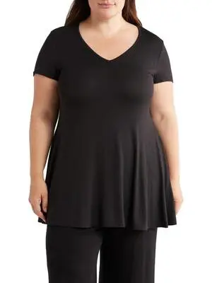 24SEVEN COMFORT APPAREL V-neck Jersey Swing Top - Black