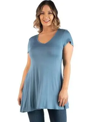 24SEVEN COMFORT APPAREL Short Sleeve V-neck Tunic T-shirt - Blue