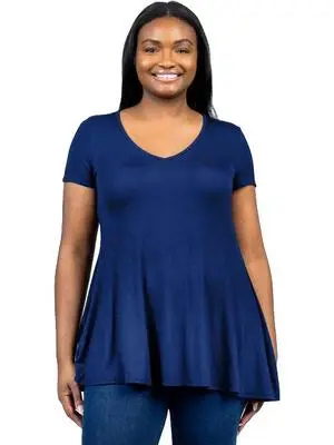 24SEVEN COMFORT APPAREL Short Sleeve V-neck Tunic T-shirt - Navy