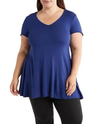 24SEVEN COMFORT APPAREL V-neck Jersey Swing Top - Navy