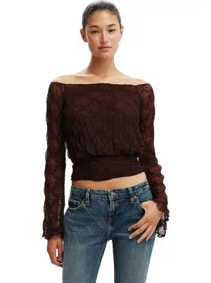 COTTON ON Sofia Lace Long Sleeve Top - Dark Oak