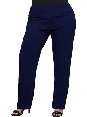 24SEVEN COMFORT APPAREL High Waist Straight Leg Stretch Pants - Navy