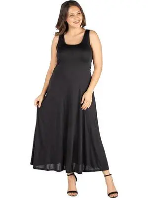 24SEVEN COMFORT APPAREL Scoop Neck Tank A-line Maxi Dress - Black
