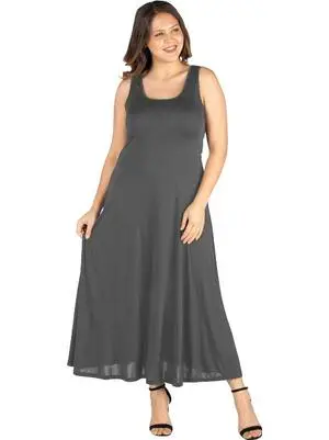 24SEVEN COMFORT APPAREL Scoop Neck Tank A-line Maxi Dress - Grey