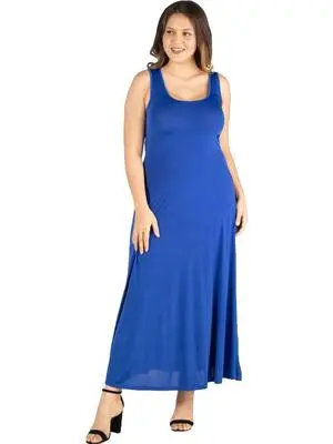 24SEVEN COMFORT APPAREL Scoop Neck Tank A-line Maxi Dress - Lapis