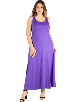 24SEVEN COMFORT APPAREL Scoop Neck Tank A-line Maxi Dress - Lilac